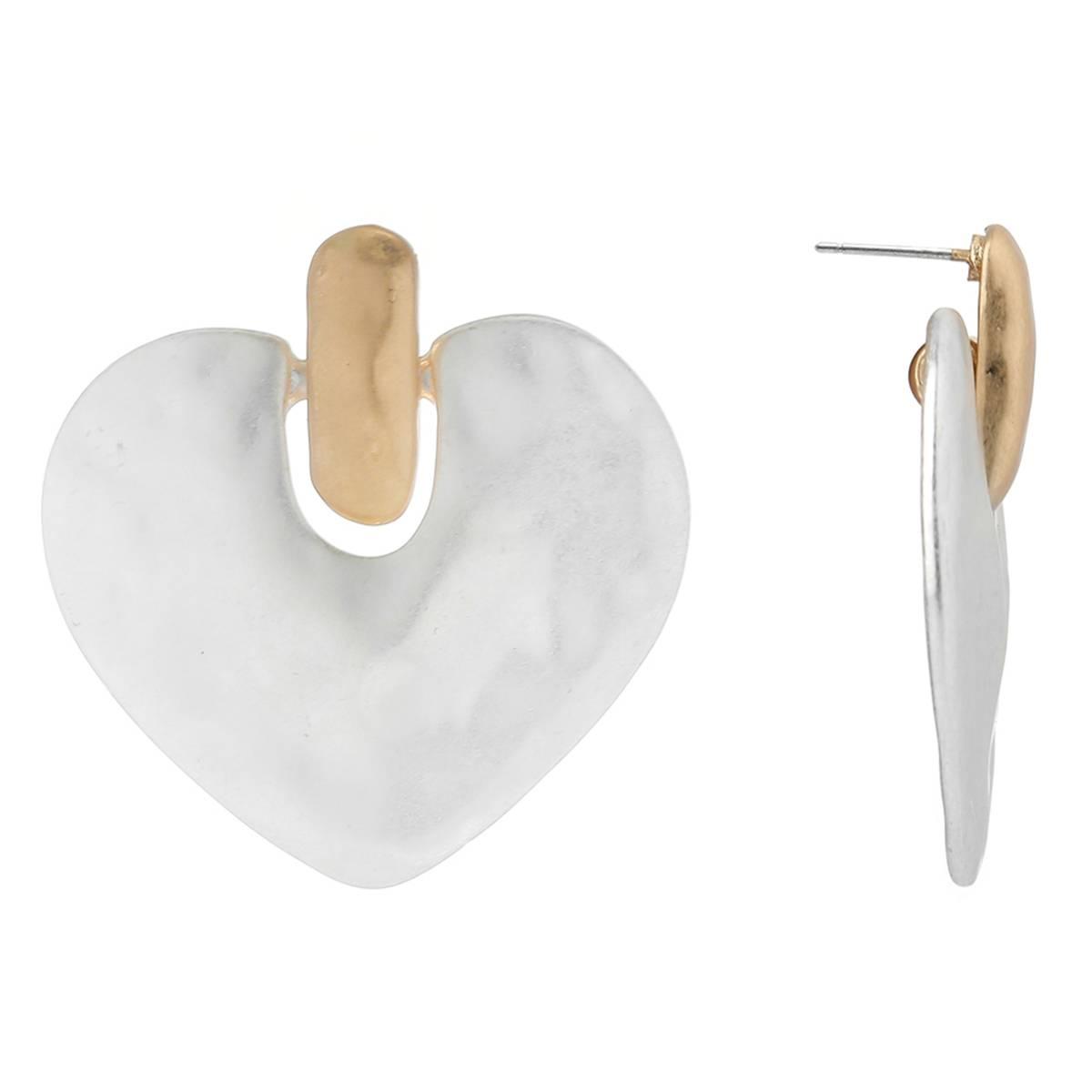 Click here for Bella Uno Worn Two-Tone Flat Heart Drop Earrings prices