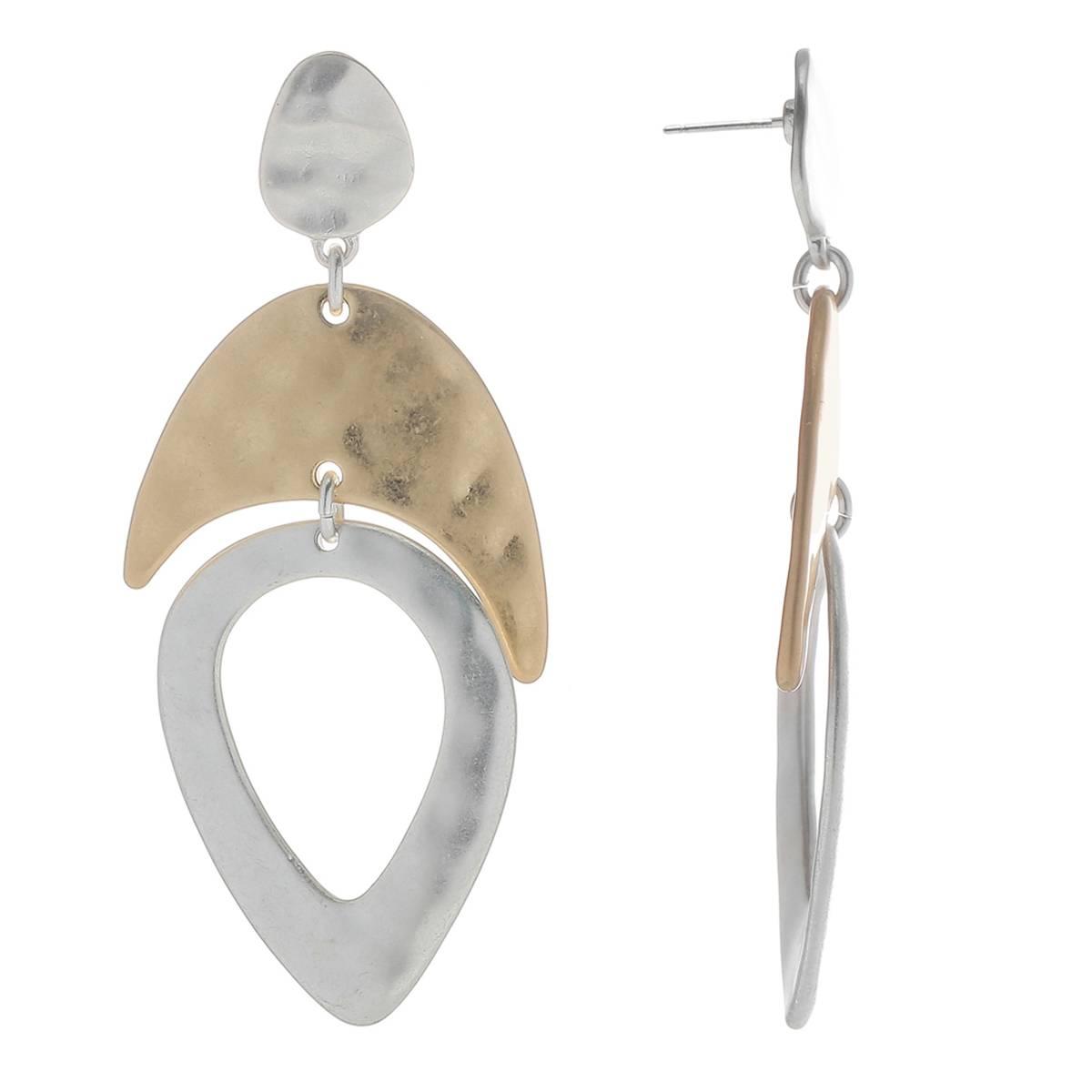 Click here for Bella Uno Worn Two-Tone Organic Open Dangle Earrin... prices