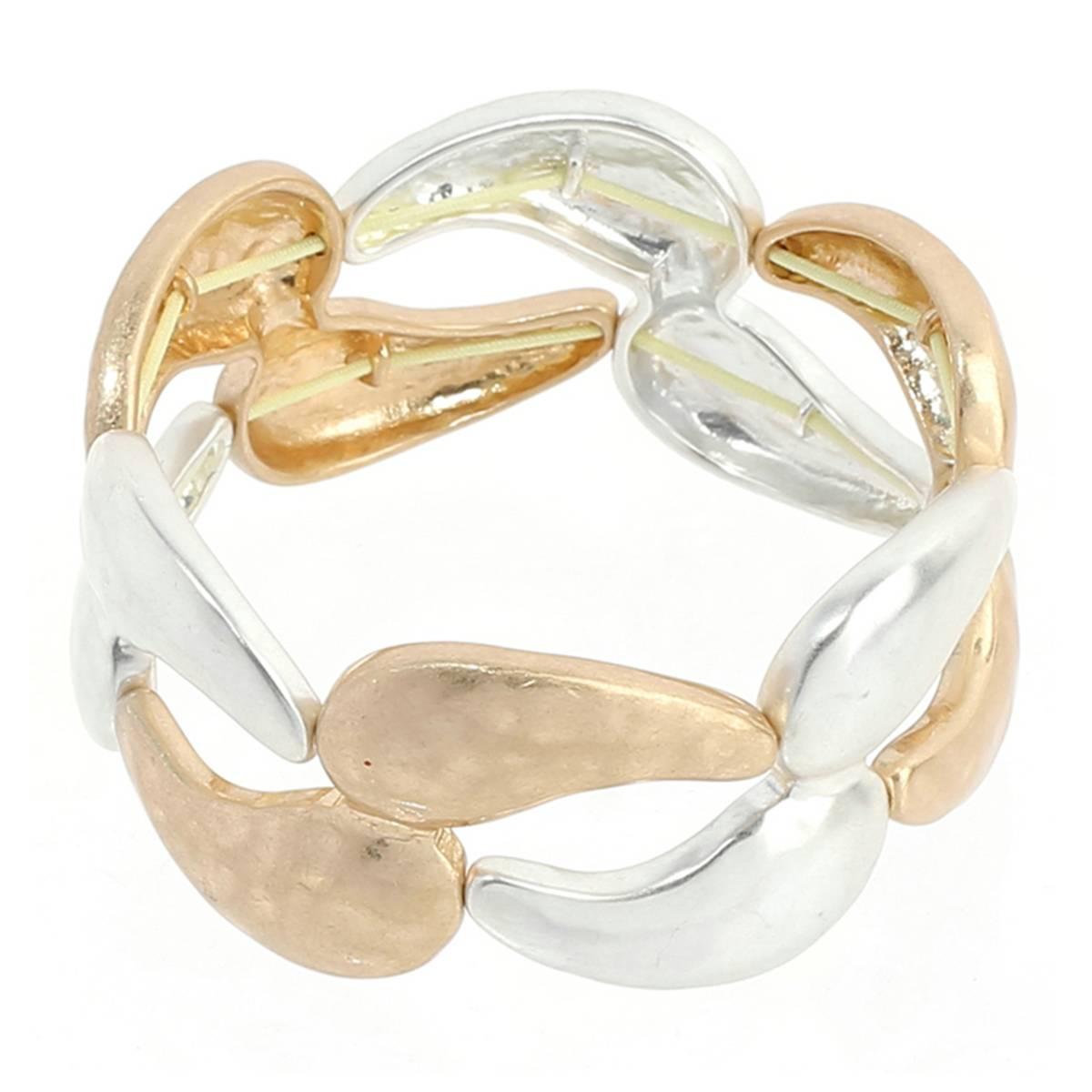 Click here for Bella Uno Worn Two-Tone Teardrop Link Stretch Brac... prices