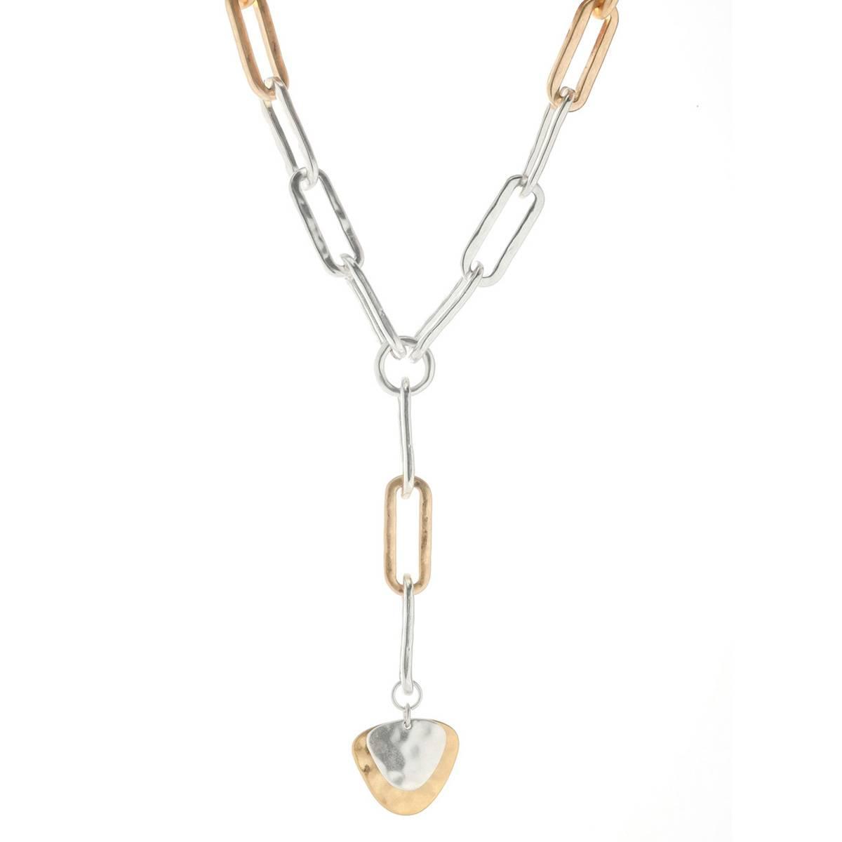 Click here for Bella Uno Worn Two-Tone  Paperclip Chain Link Pend... prices