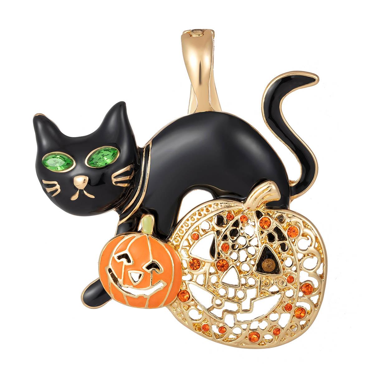 Click here for Wearable Art Gold-Tone Crystal Cat & Pumpkin Enhan... prices