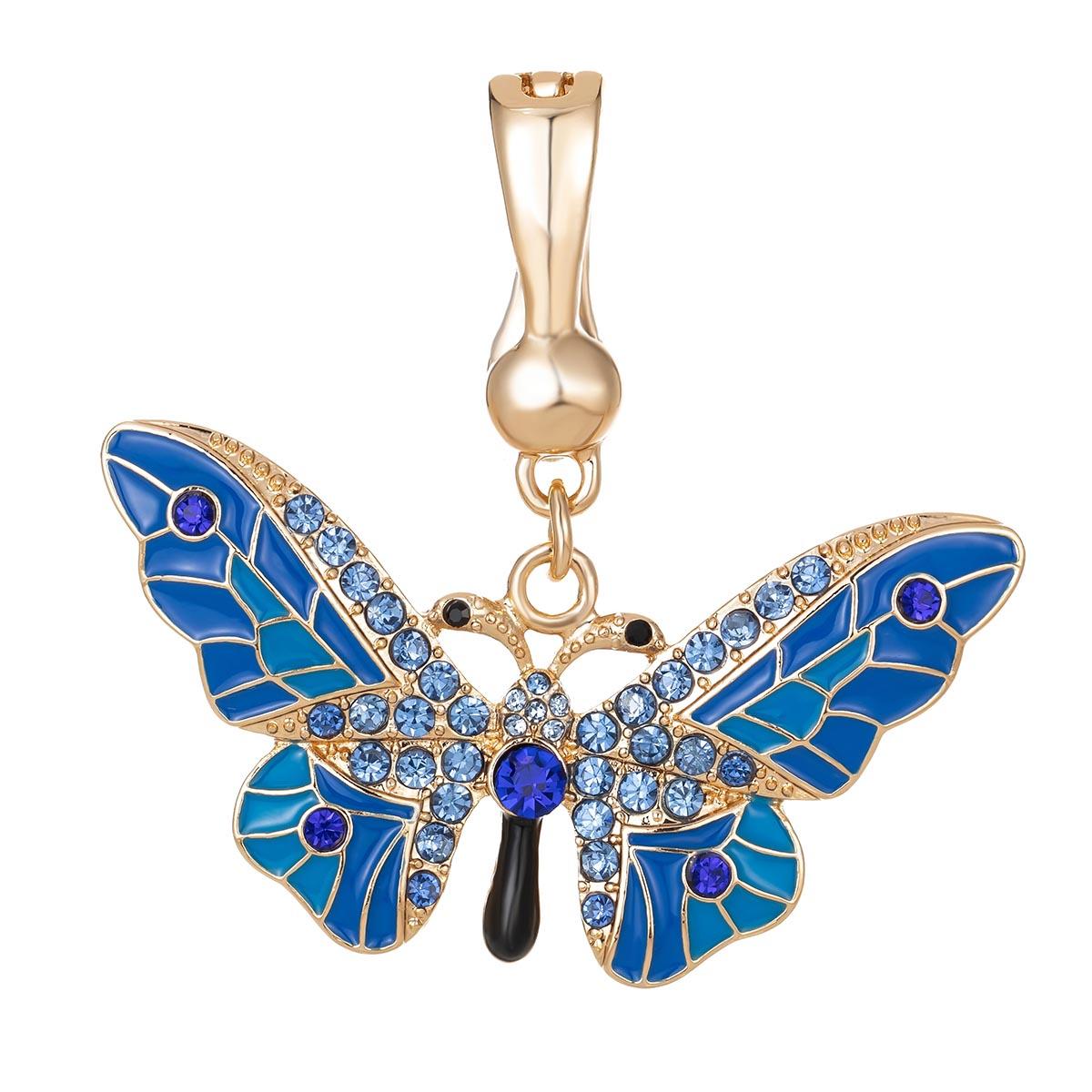 Click here for Wearable Art Gold-Tone & Blue Crystal Butterfly En... prices