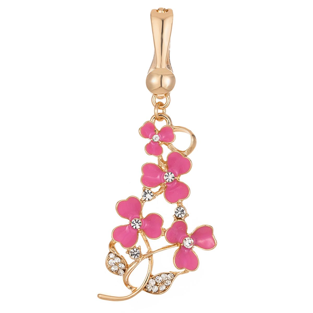 Wearable Art Gold-Tone Pink Cherry Blossom Enhancer Pendant
