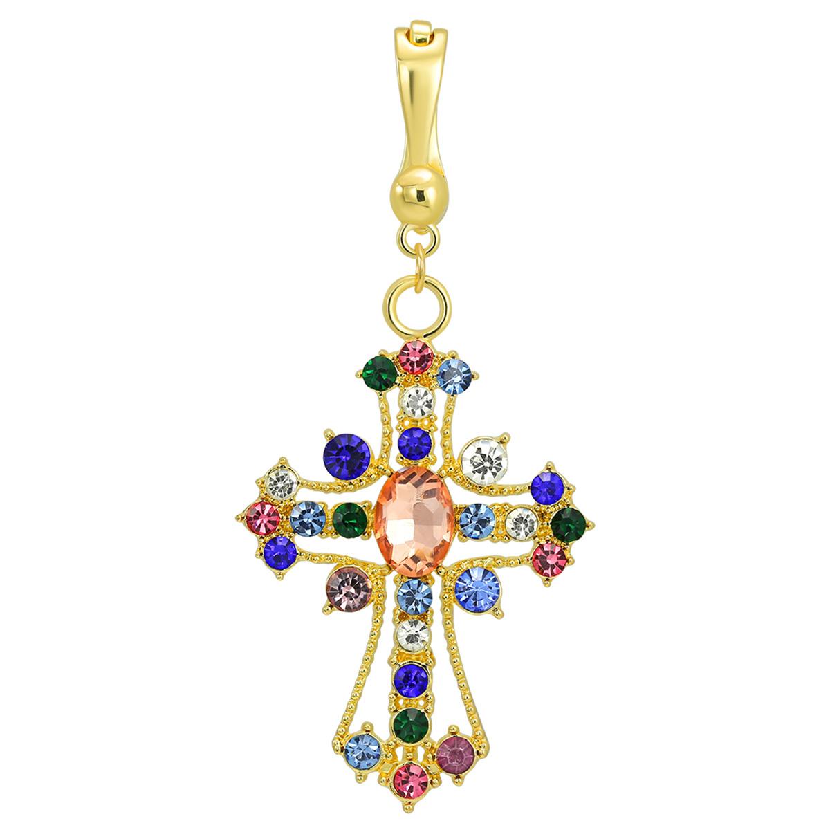 Click here for Wearable Art Gold-Tone Multi Color Stone Cross Enh... prices