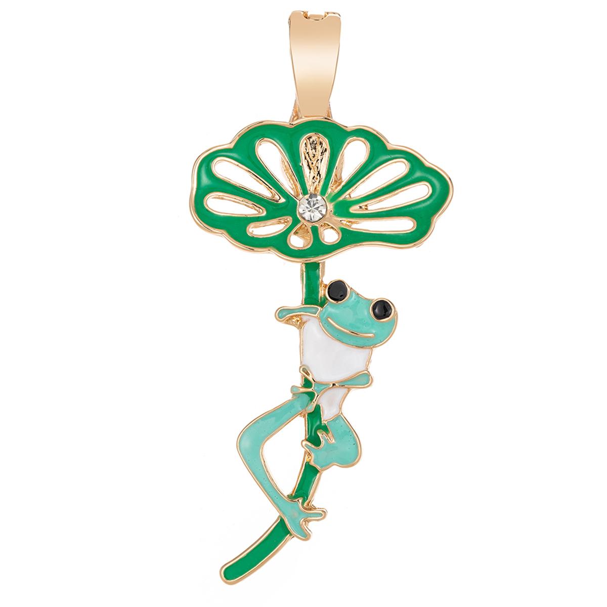 Click here for Wearable Art Gold-Tone Frog Holding Lotus Enhancer... prices