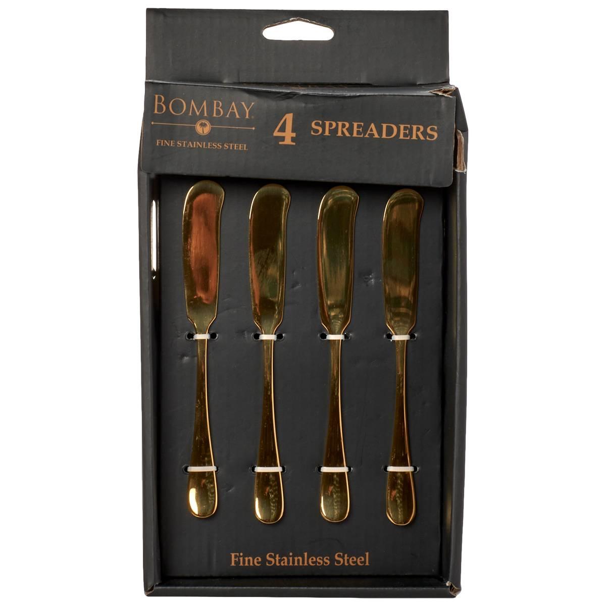 Click here for Bombay Shiny Gold Cheese Spreaders - Set of 4 prices