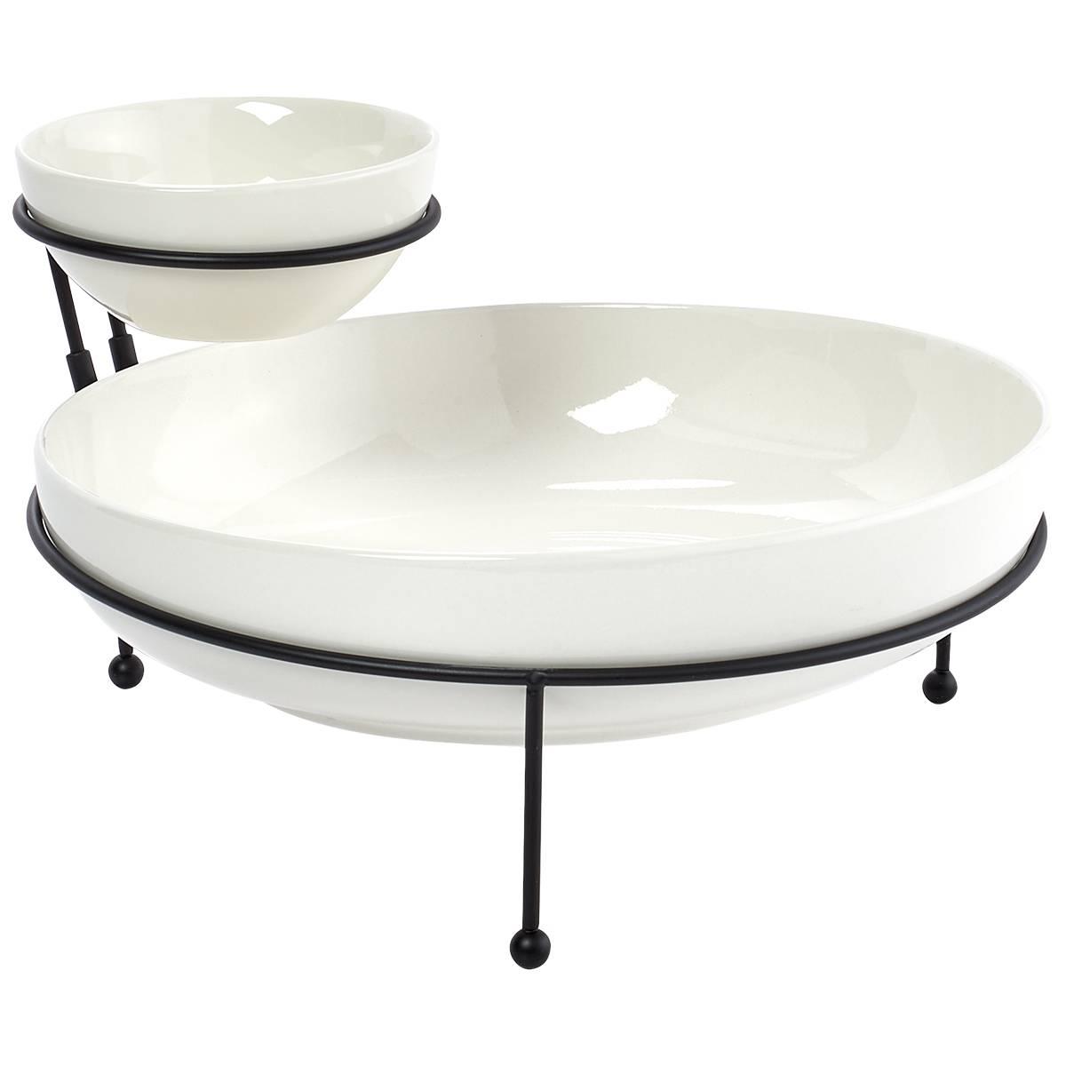 Click here for Famous Brand Ceramic Chip & Dip Set with Wire Stan... prices
