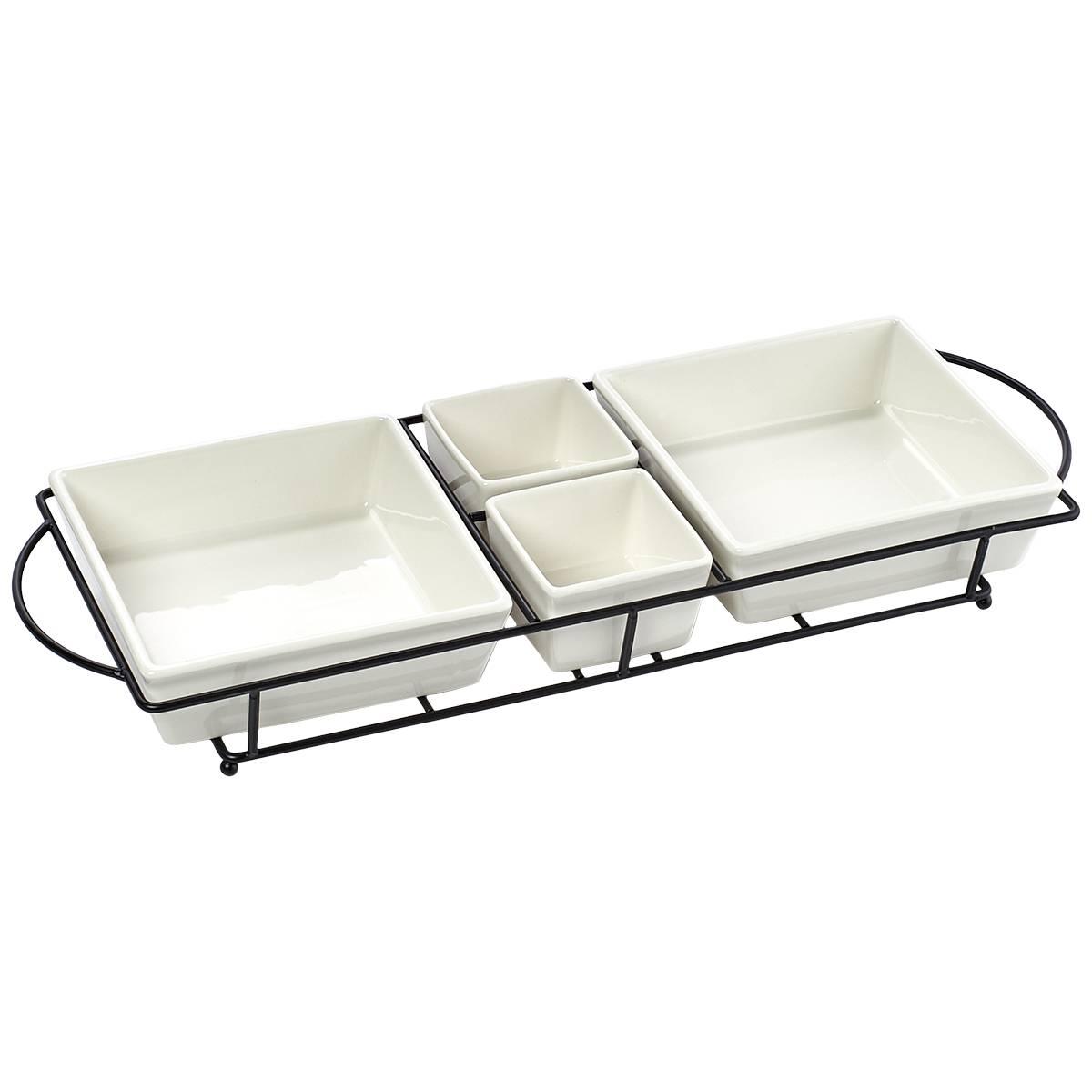 Click here for Famous Brand 5pc. Ceramic Serving Set with Wire Ra... prices