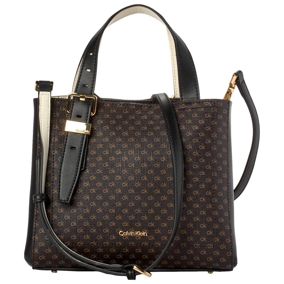 Calvin Klein Lowen Signature Triple Compartment Adjustable Crossbody Bag - Brown Khaki/black