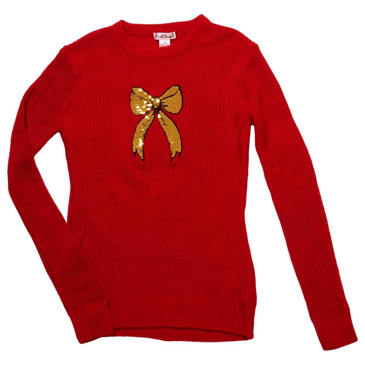 Click here for Girls (7-16) Pink Angel(tm) Sequin Bow Knit Sweate... prices