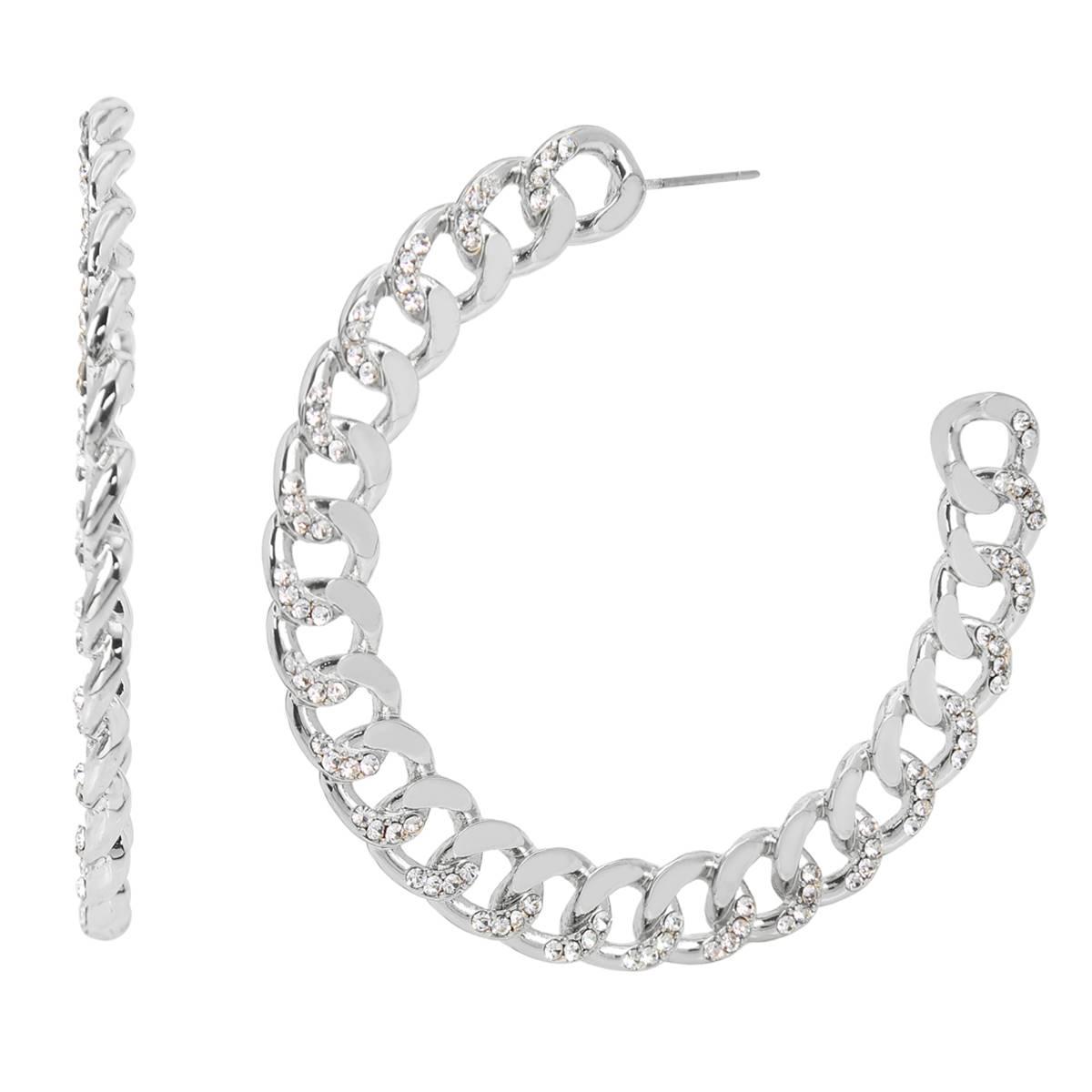 Click here for Steve Madden Silver-Tone Curb Chain Hoop Earrings prices