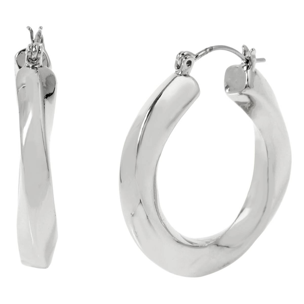 Steve Madden Woven Twist Medium Hoop Earrings - Rhodium
