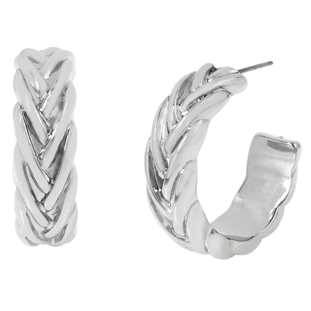 Steve Madden Woven Medium Hoop Earrings - Rhodium