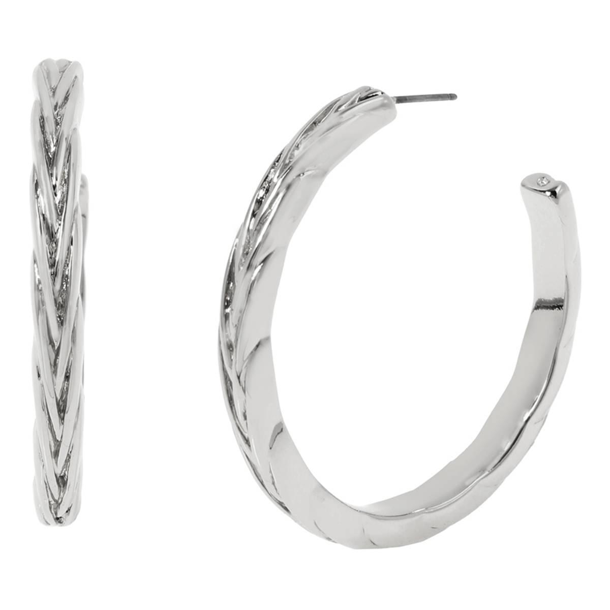 Steve Madden Woven Large Hoop Earrings - Rhodium