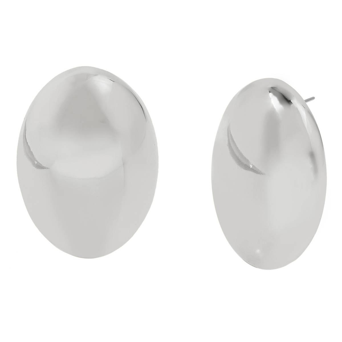 Steve Madden Puffy Oval Statement Button Earrings - Rhodium