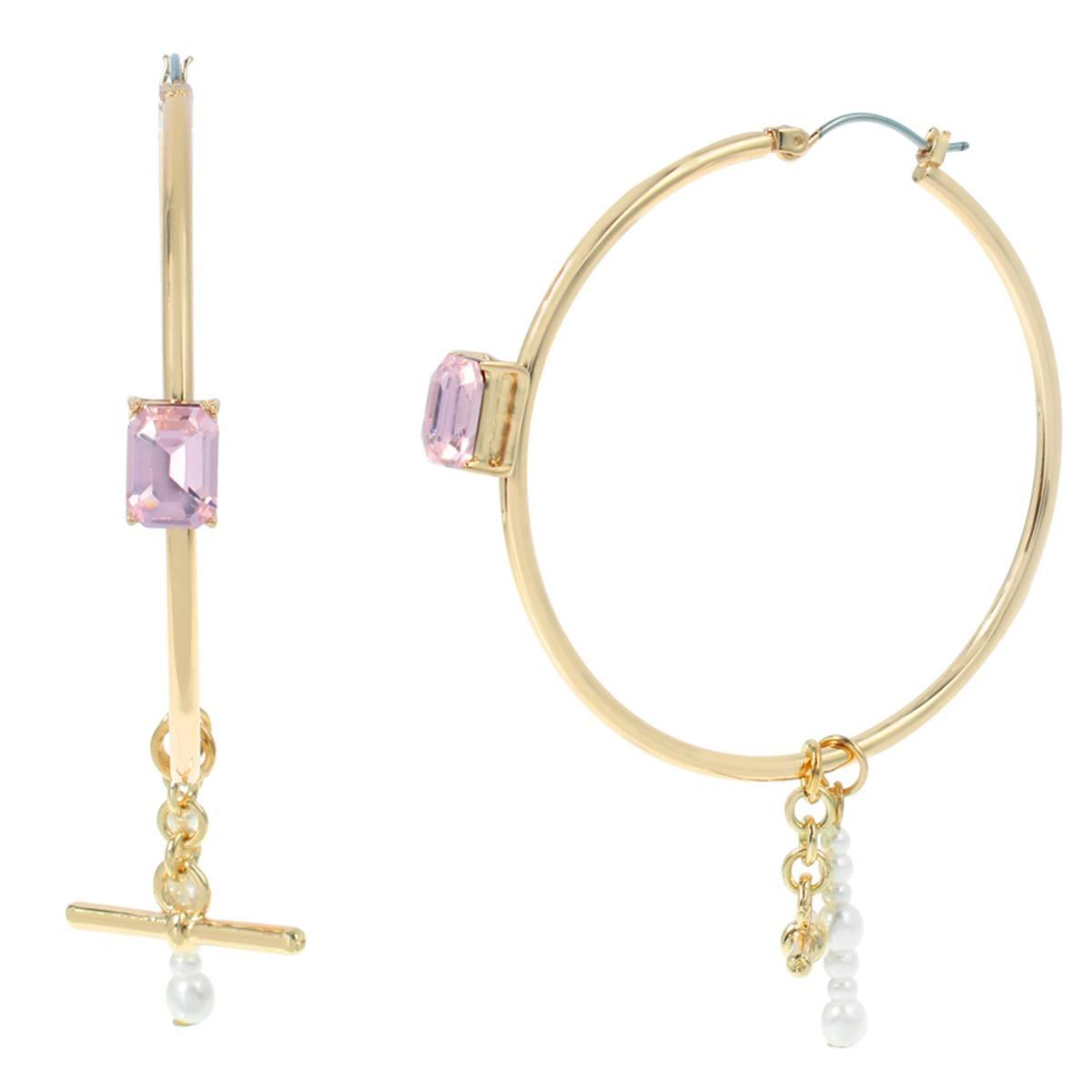 Steve Madden Punk Romance Pearl Gem Hoop Drop Earrings
