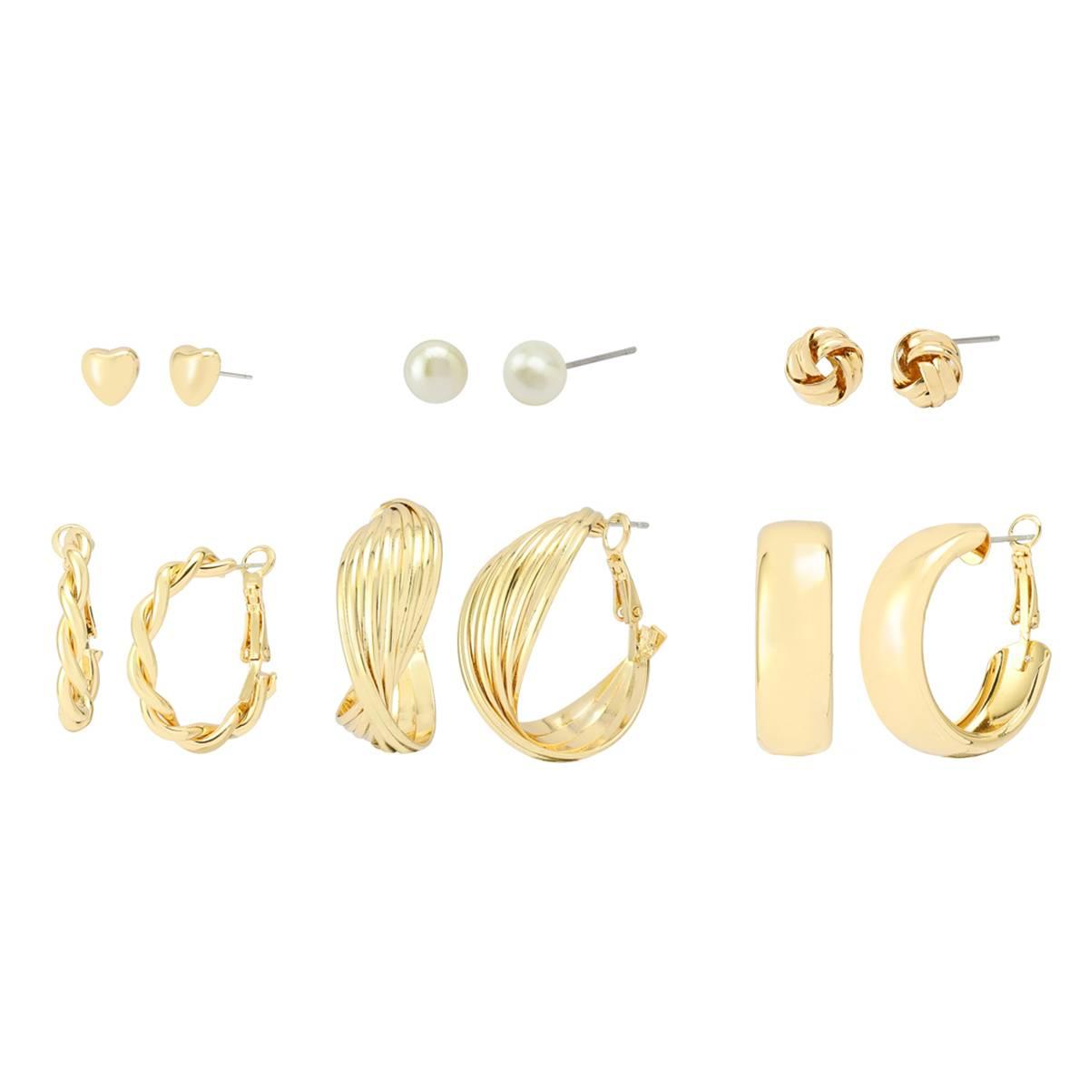 Click here for Steve Madden Heart/Stud/Knot Hoop 6pr.Mixed Earrin... prices