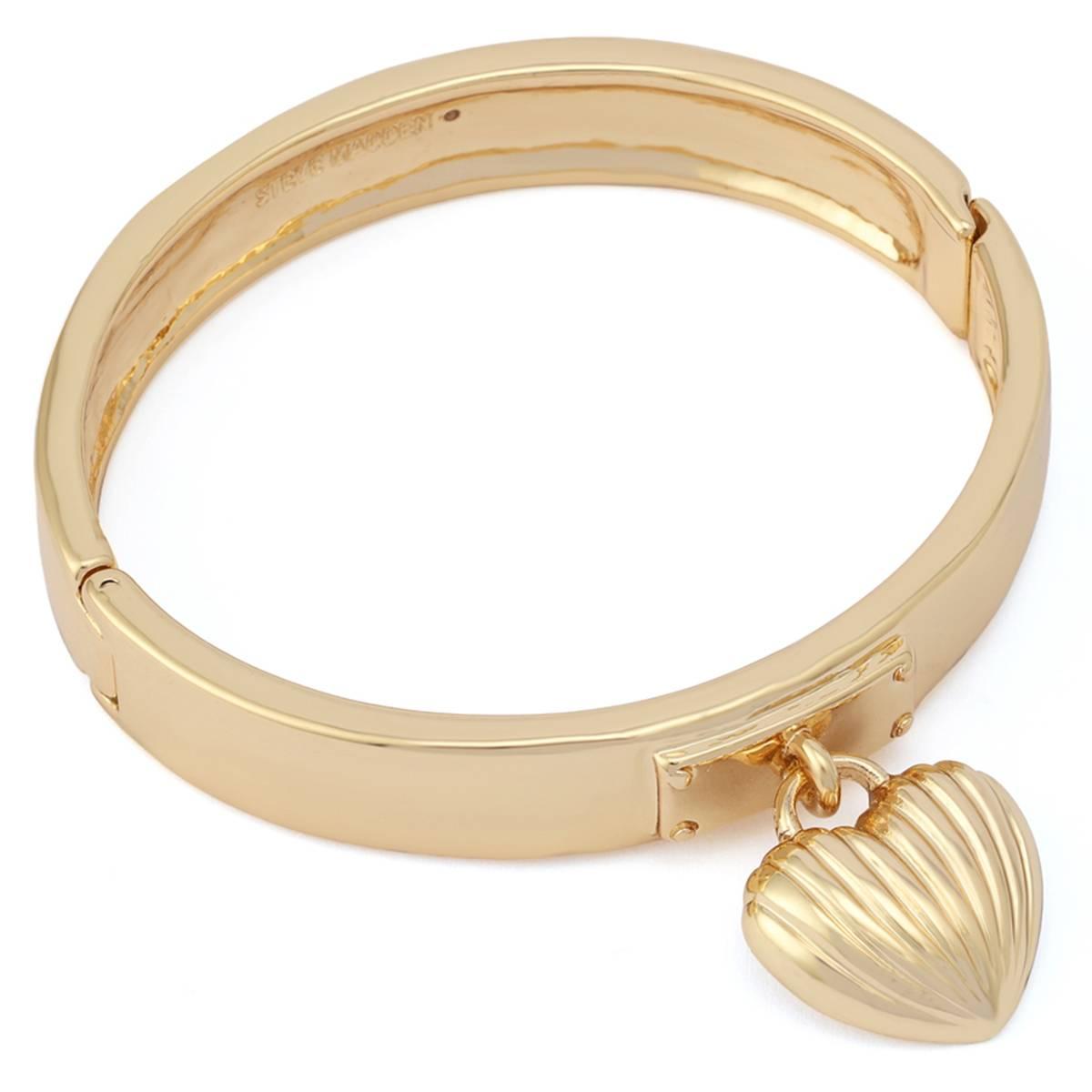 Click here for Steve Madden Gold Fluted Heart Charm Bangle Bracel... prices