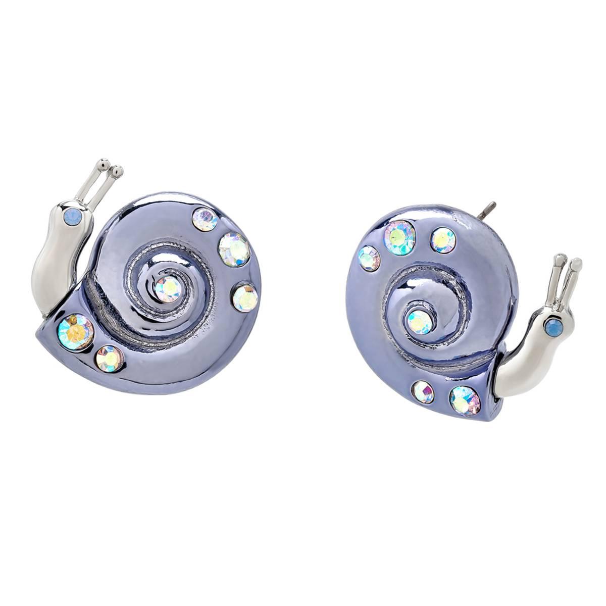Betsey Johnson Faux Stone Spring Snail Button Earrings - Purple  Rhodium