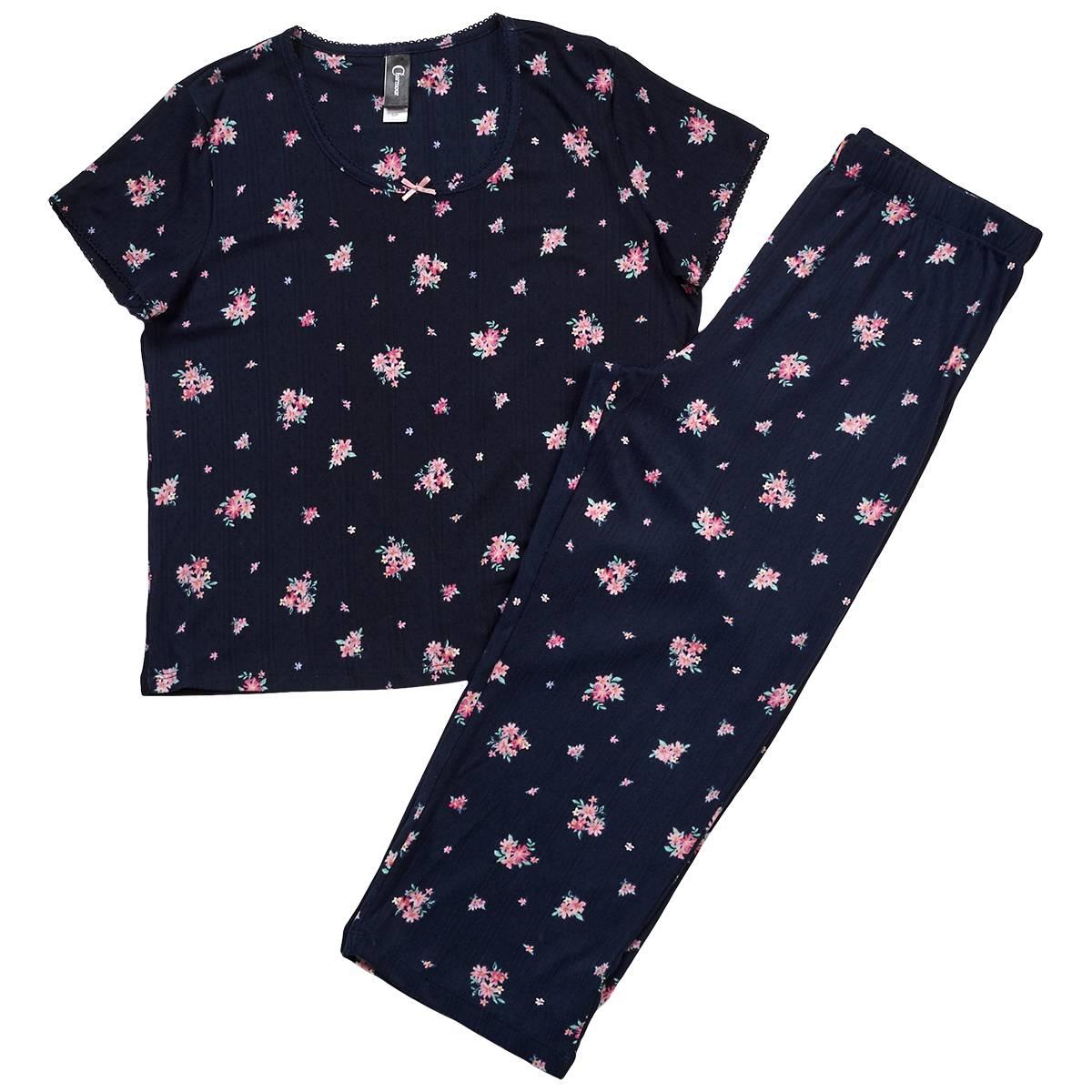 Click here for Womens Charmour Short Sleeve Pointelle Floral Capr... prices