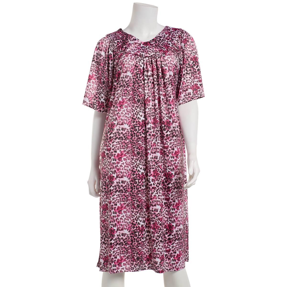 Plus Size Casual Time Short Sleeve Vintage Leopard Nightgown