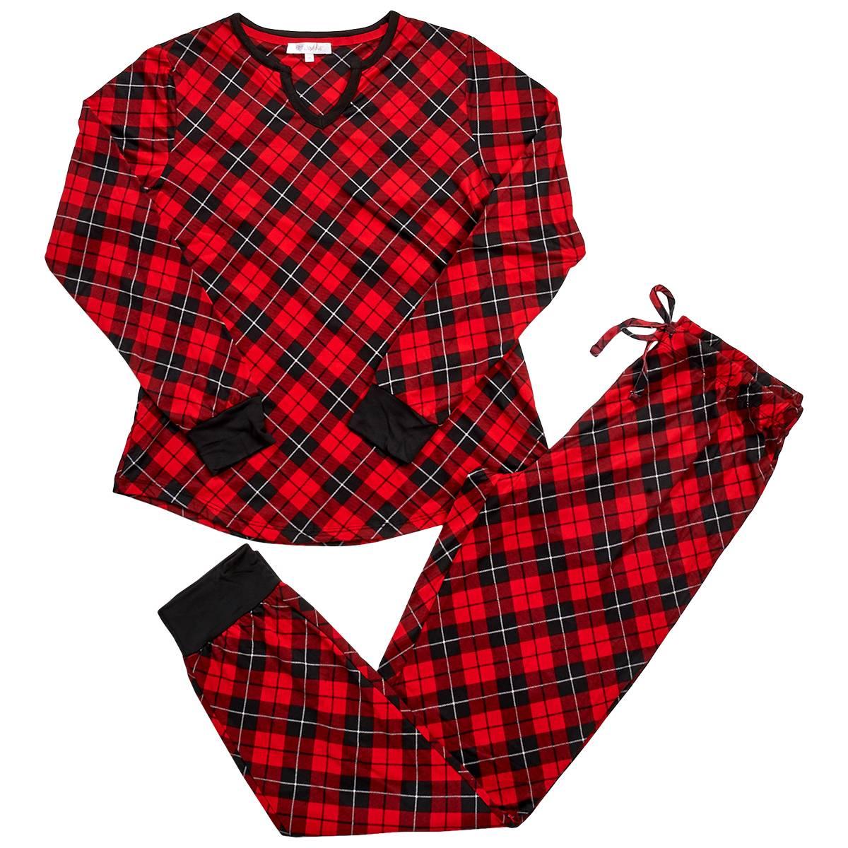 Click here for Womens Emily & Jane Holiday Folded Plaid Jogger Pa... prices