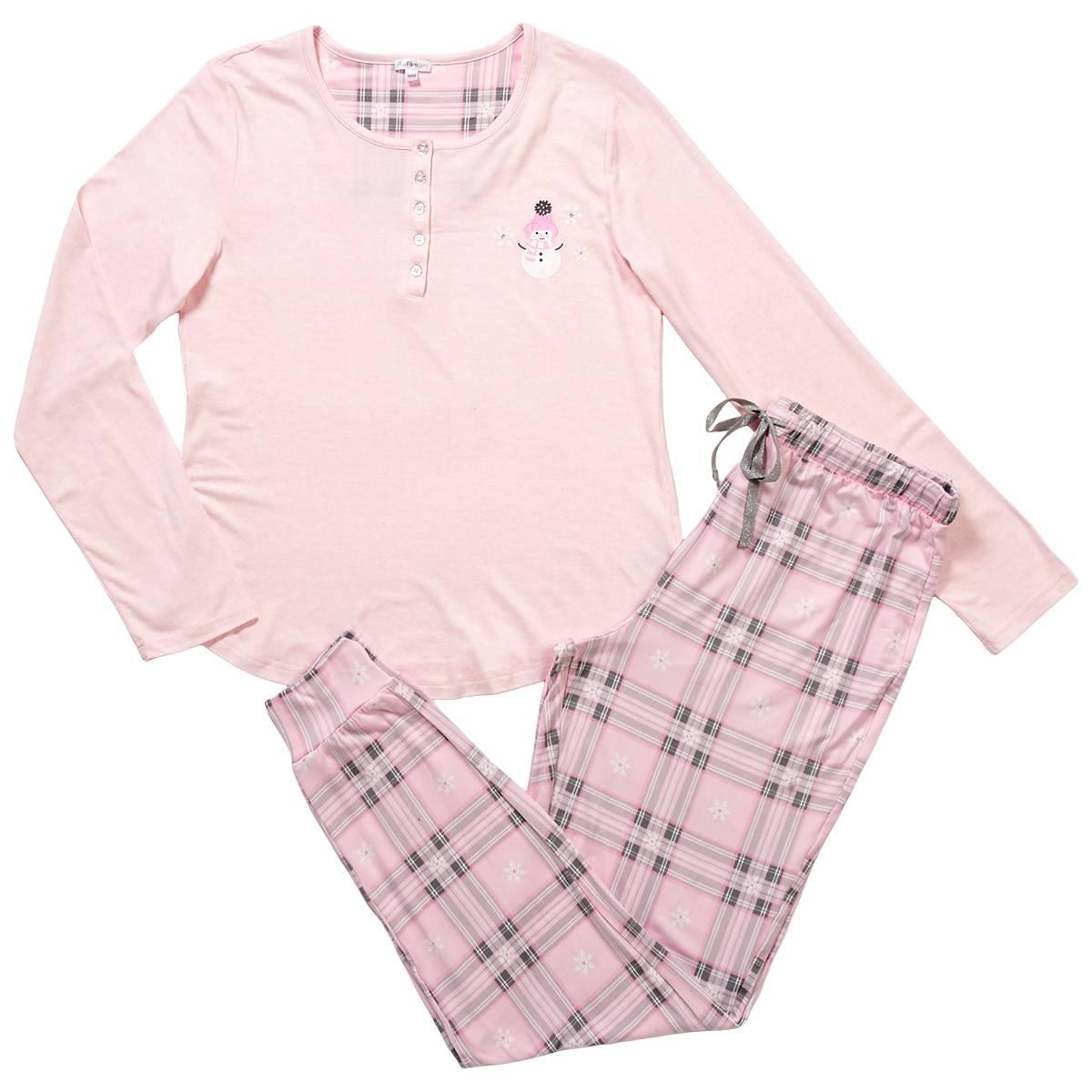 Click here for Womens Famjams Long Sleeve Snowman Henley Plaid Jo... prices