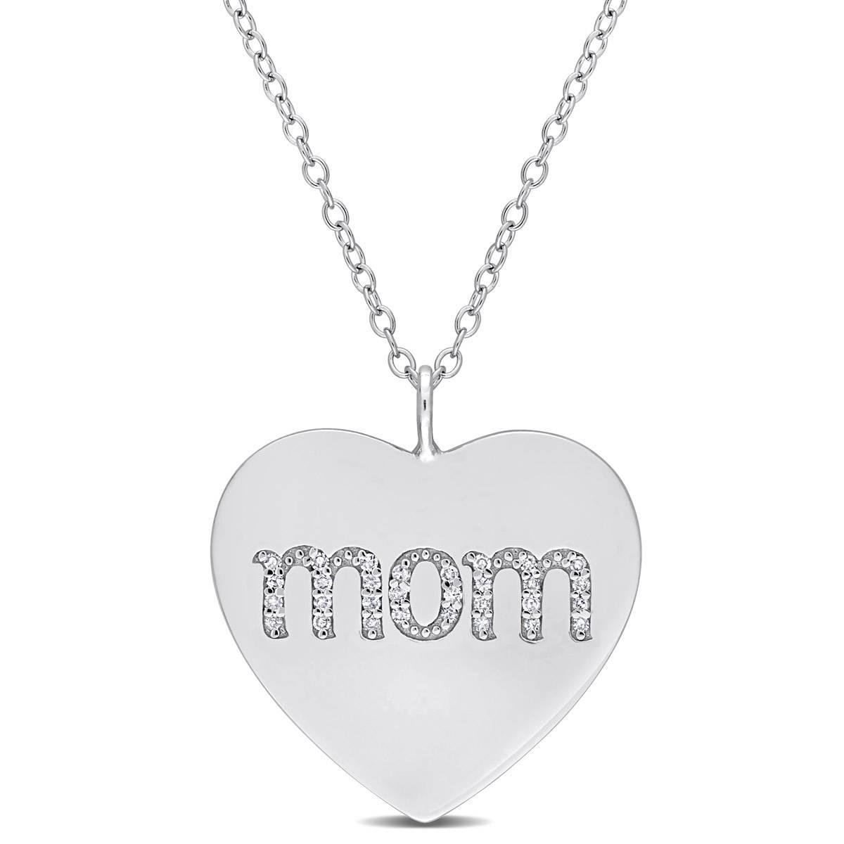 Click here for Sophia B Silver 1/10ctw. Diamond Mom Heart Pendant... prices