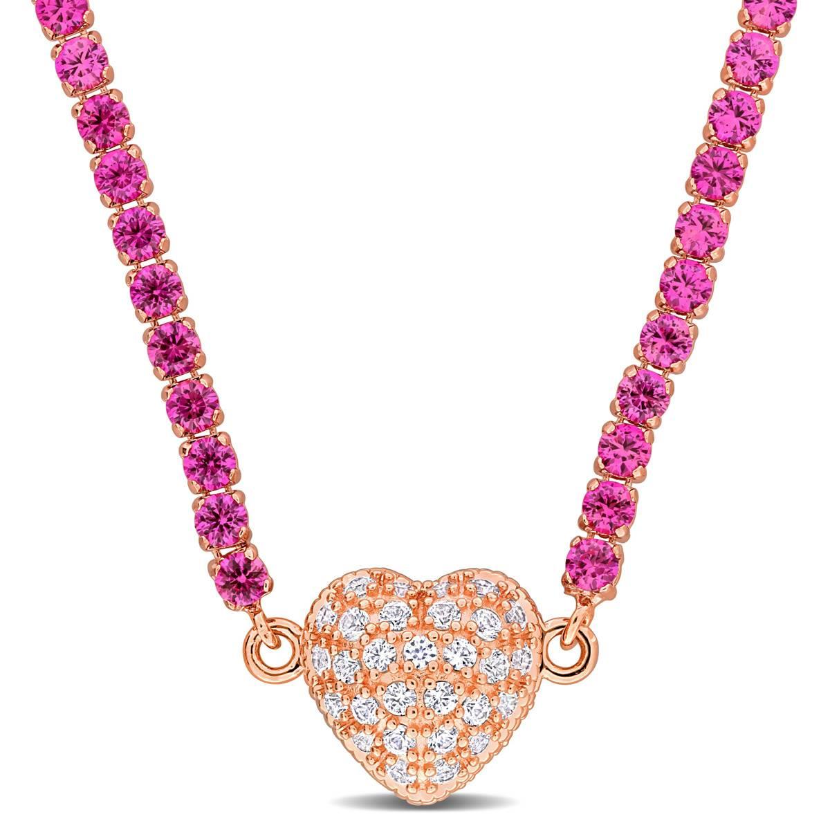 Click here for Sophia B Created Pink & White Sapphire Pendant Nec... prices