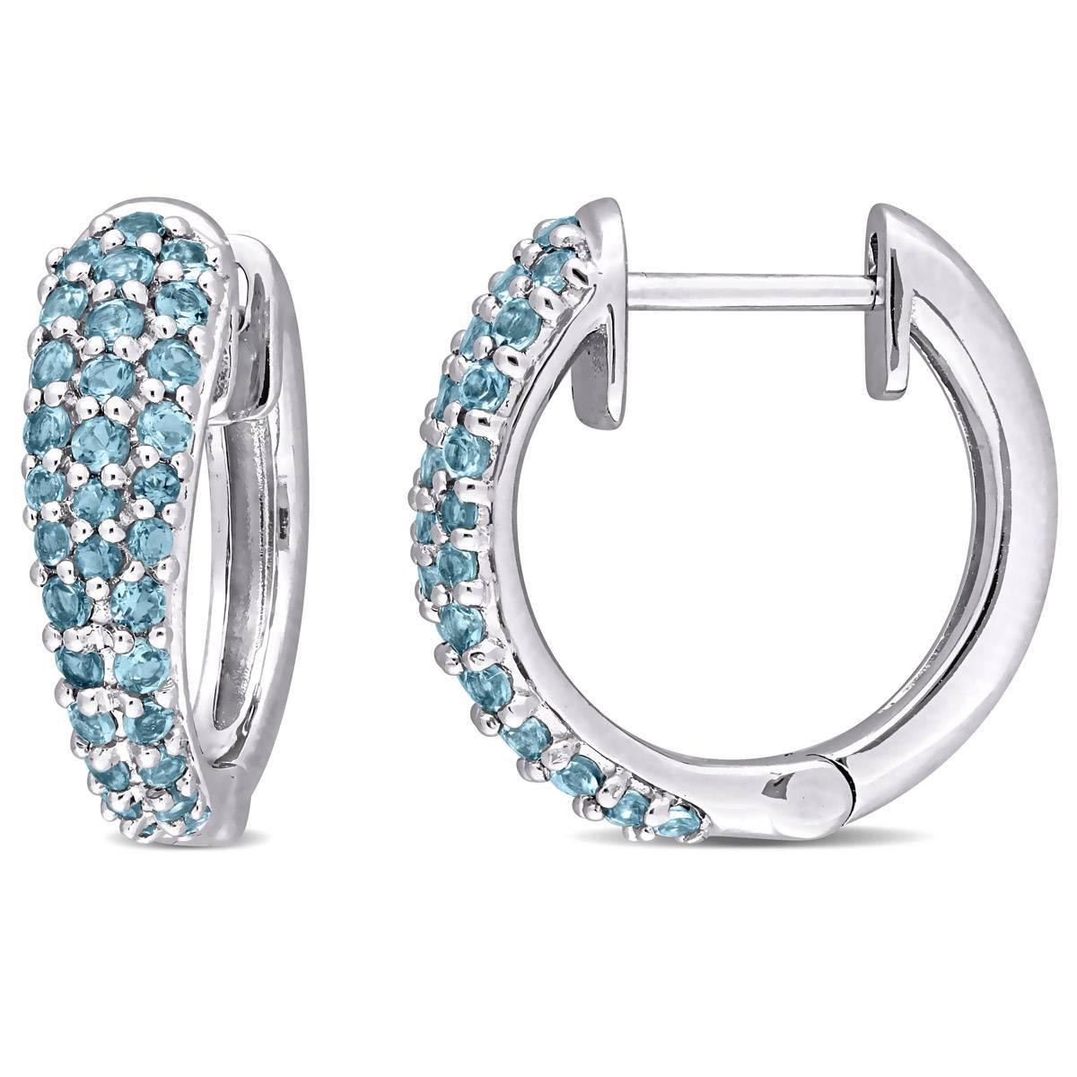 Click here for Sophia B 10kt. White Gold 1ctw. Blue Topaz Hoop Ea... prices