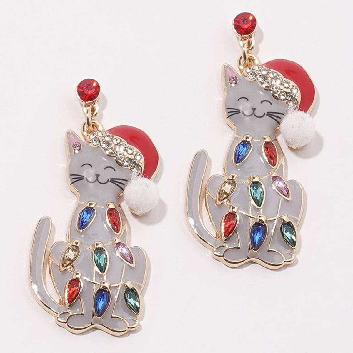 Click here for Cat with Santa Hat and Lights Drop Earrings prices