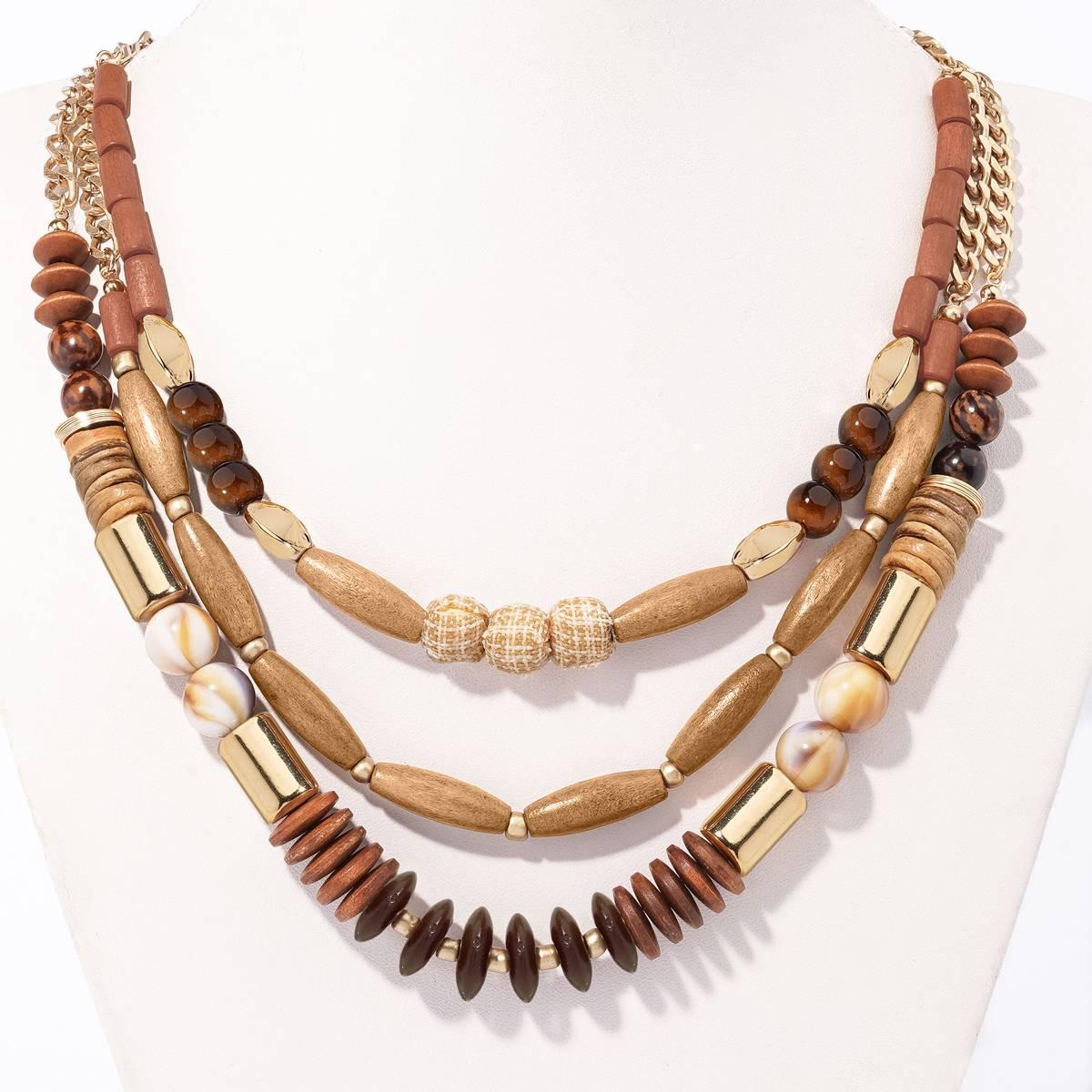 Click here for Ashley Cooper(tm) 3-Row Layered Necklace with Wood... prices