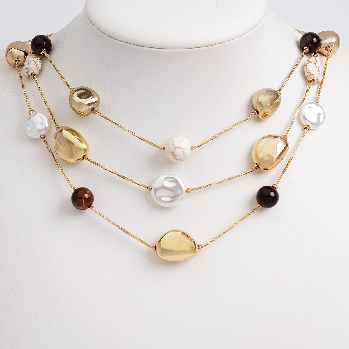 Click here for Ashley Cooper(tm) Shiny Gold-Tone 3-Row Mixed Bead... prices