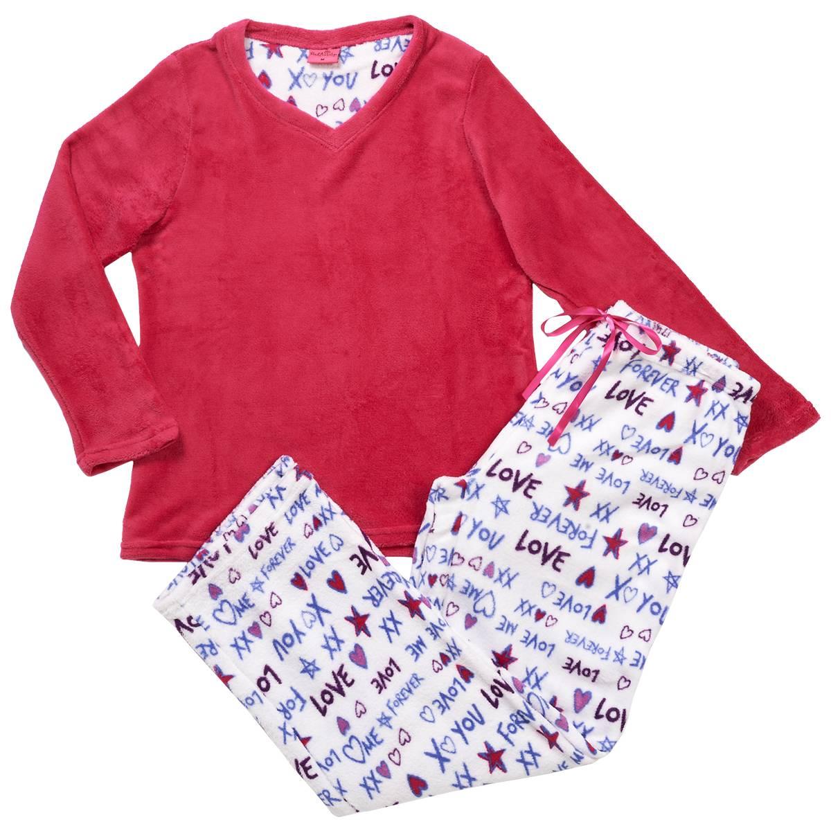 Click here for Womens Pink Laundry Coral Plush Love Script Pajama... prices