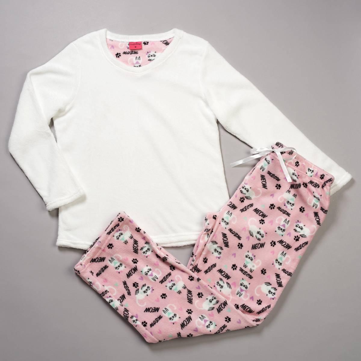 Click here for Womens Pink Laundry Coral Plush Cat Pajama Set prices