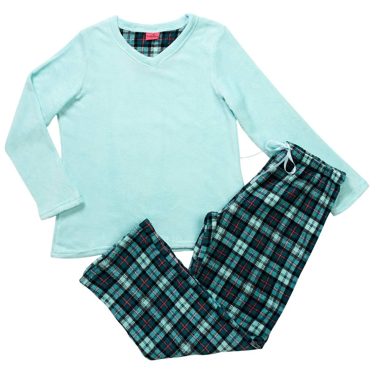 Click here for Womens Pink Laundry Coral Plush Plaid Pajama Set prices