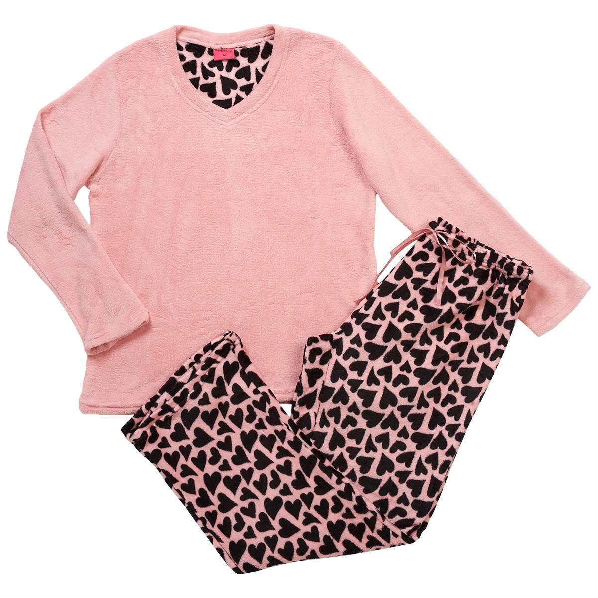 Click here for Womens Pink Laundry Coral Plush Heart Pajama Set prices