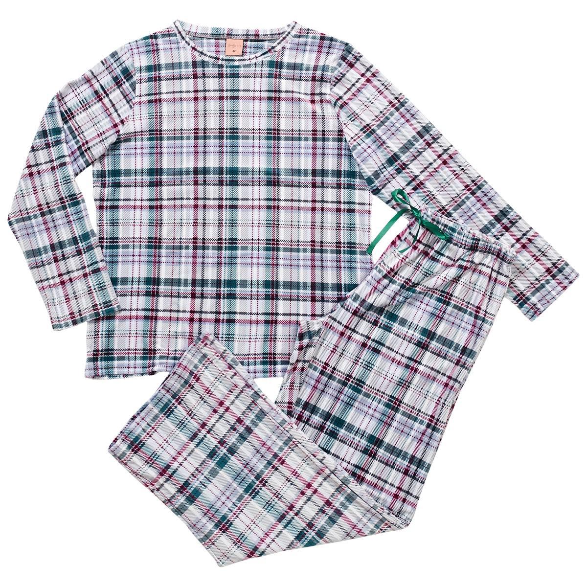 Click here for Womens Barely Pink Baby Fleece Holiday Plaid Pajam... prices