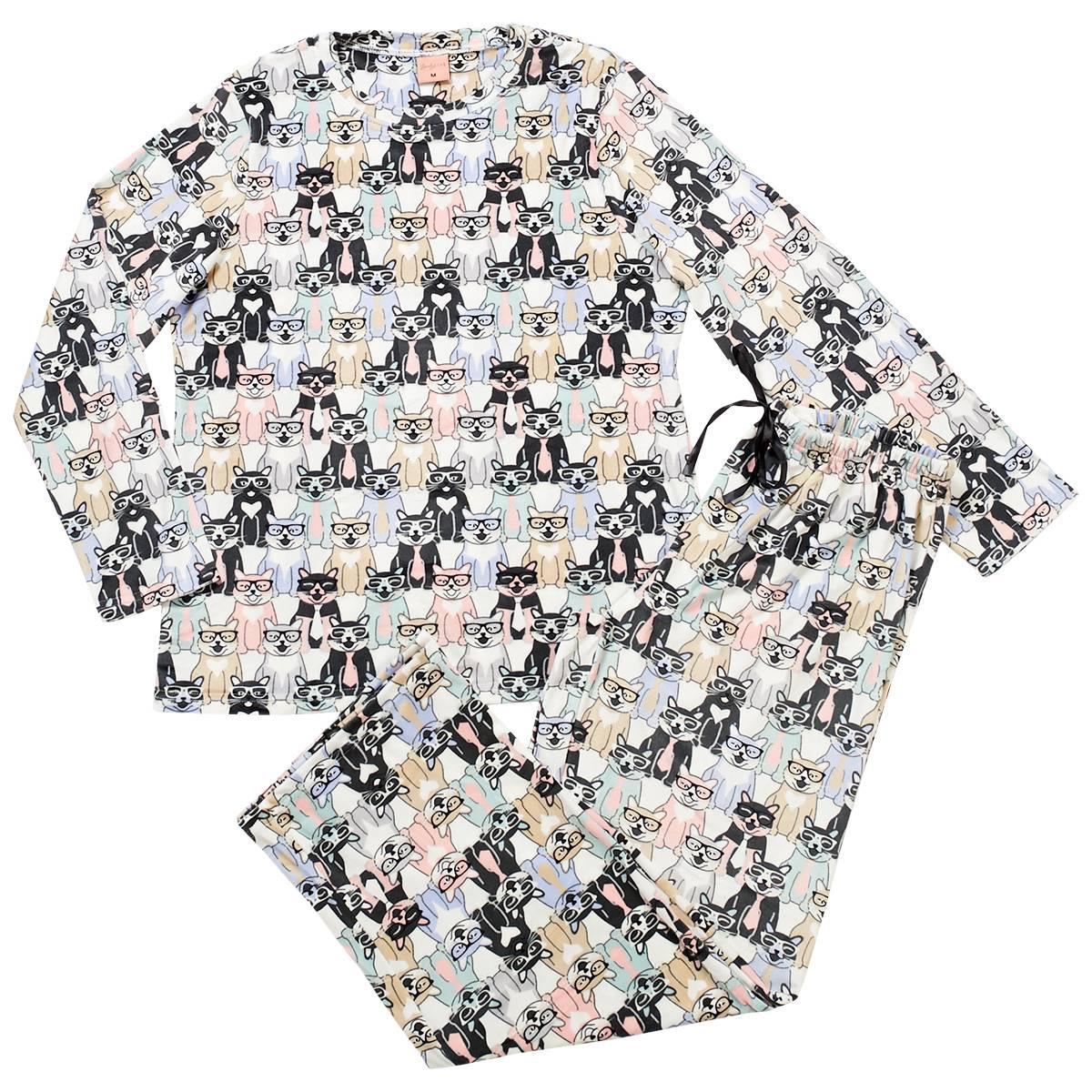 Click here for Womens Barely Pink Baby Fleece Nerdy Cat Pajama Se... prices