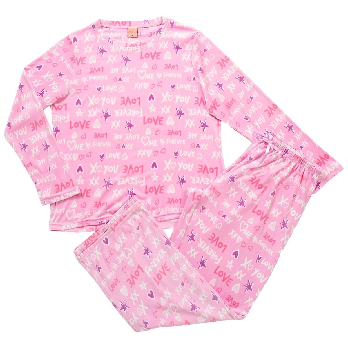 Click here for Womens Barely Pink Baby Fleece Heart Pajama Set prices