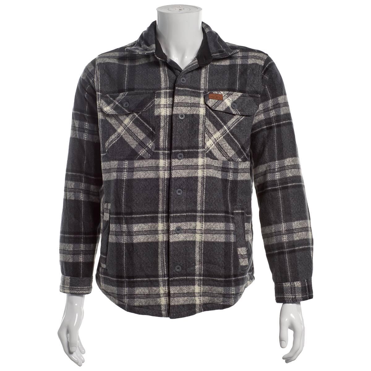 Click here for Mens Mountain Ridge Plaid Fleece CPO Jacket - Grey prices