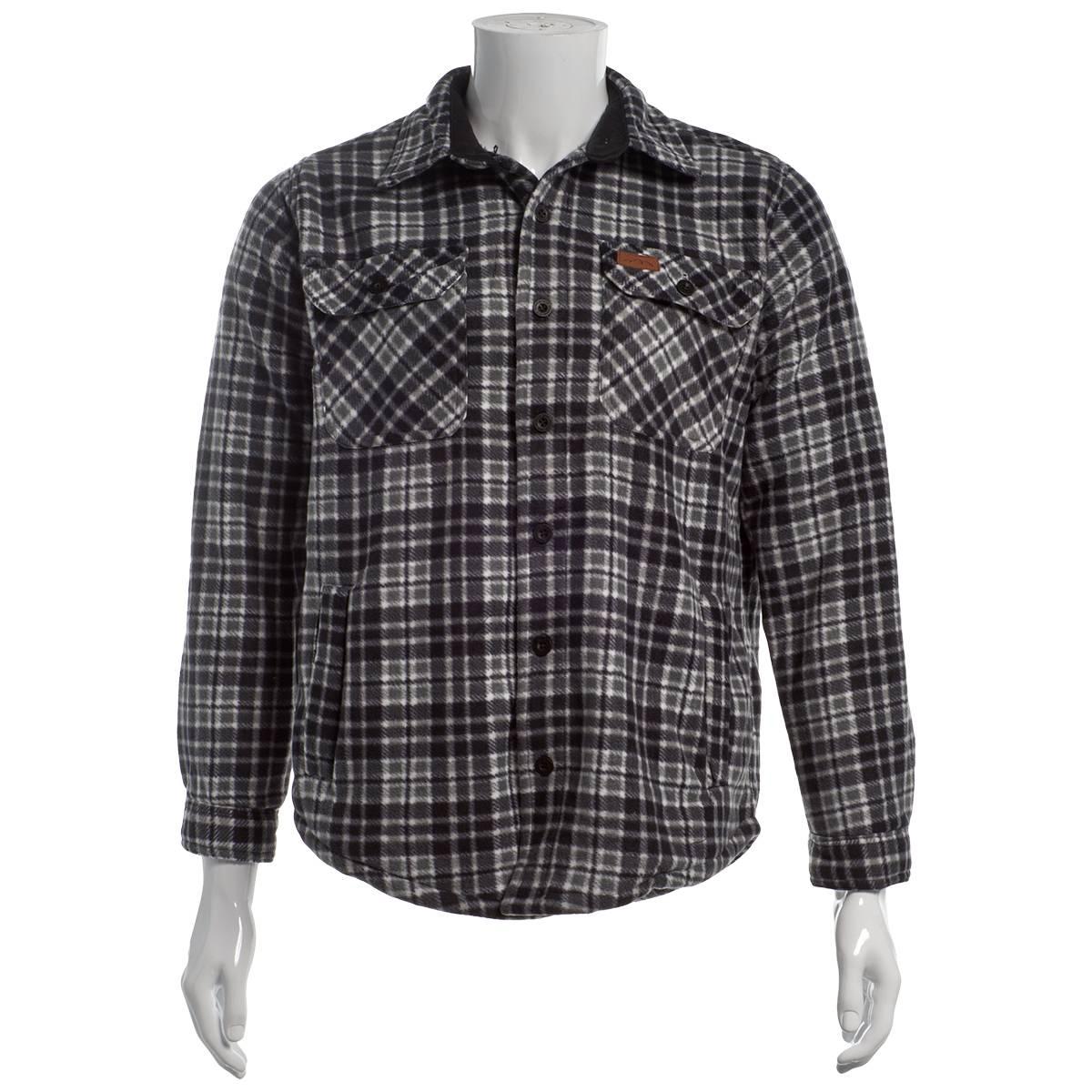 Click here for Mens Mountain Ridge Plaid Fleece CPO Jacket - Blac... prices