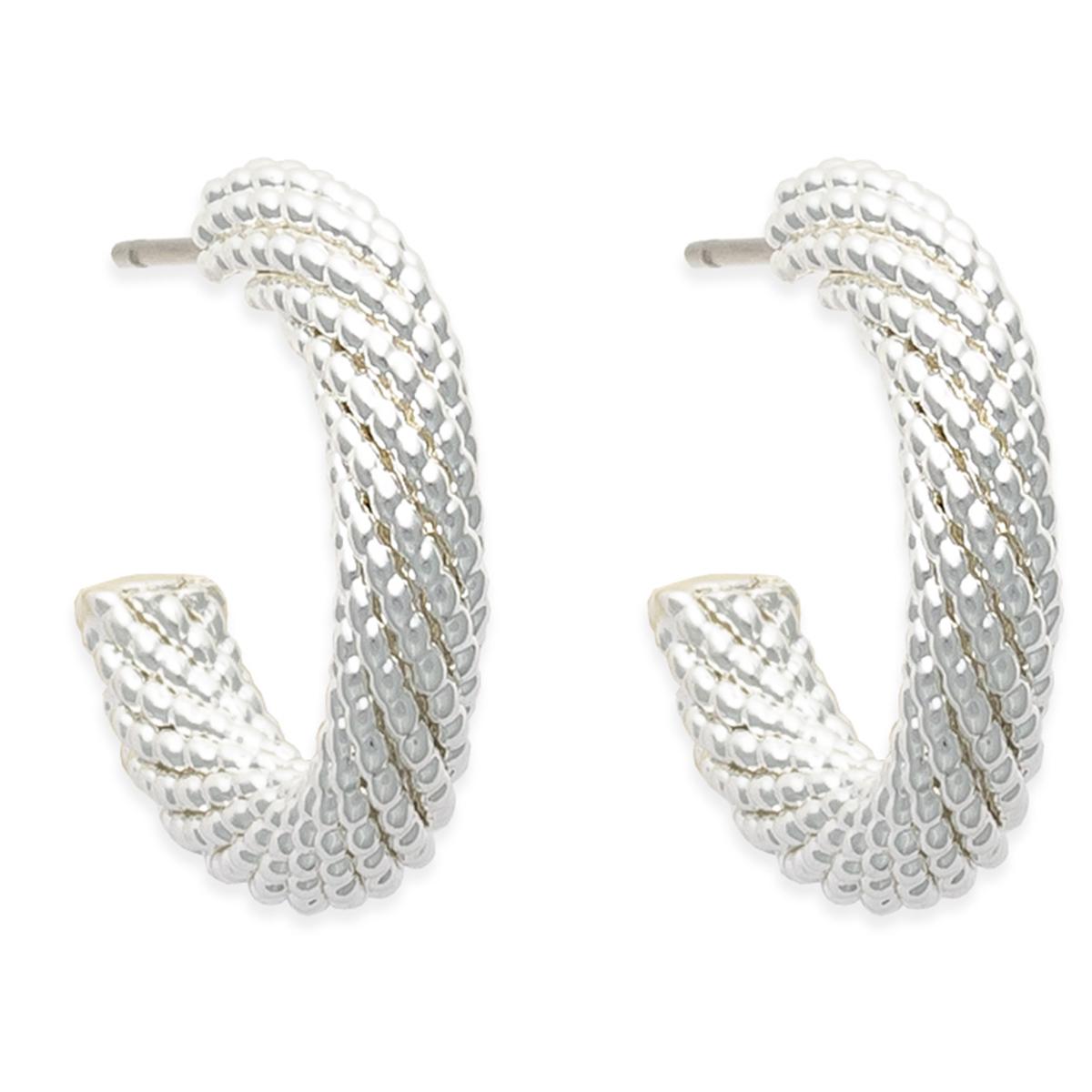 Click here for Freedom Nickel-Free Silver-Tone Textured Hoop Earr... prices