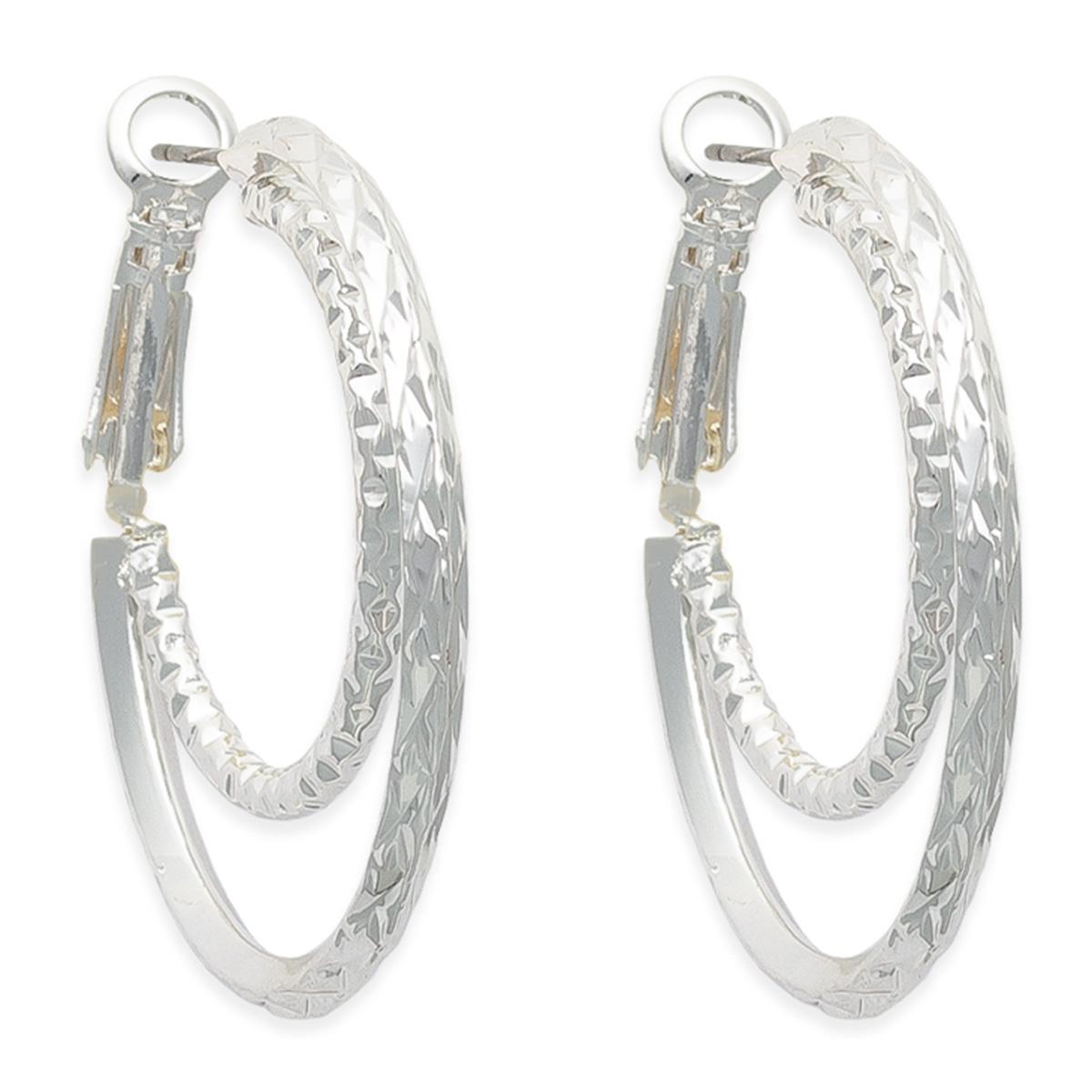 Click here for Freedom Silver-Tone Clutchless Double Textured Hoo... prices