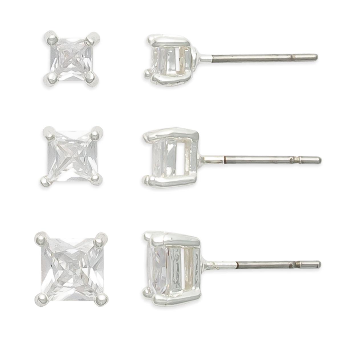 Click here for Freedom 3pr. Silver-Tone Square CZ Stud Earrings S... prices