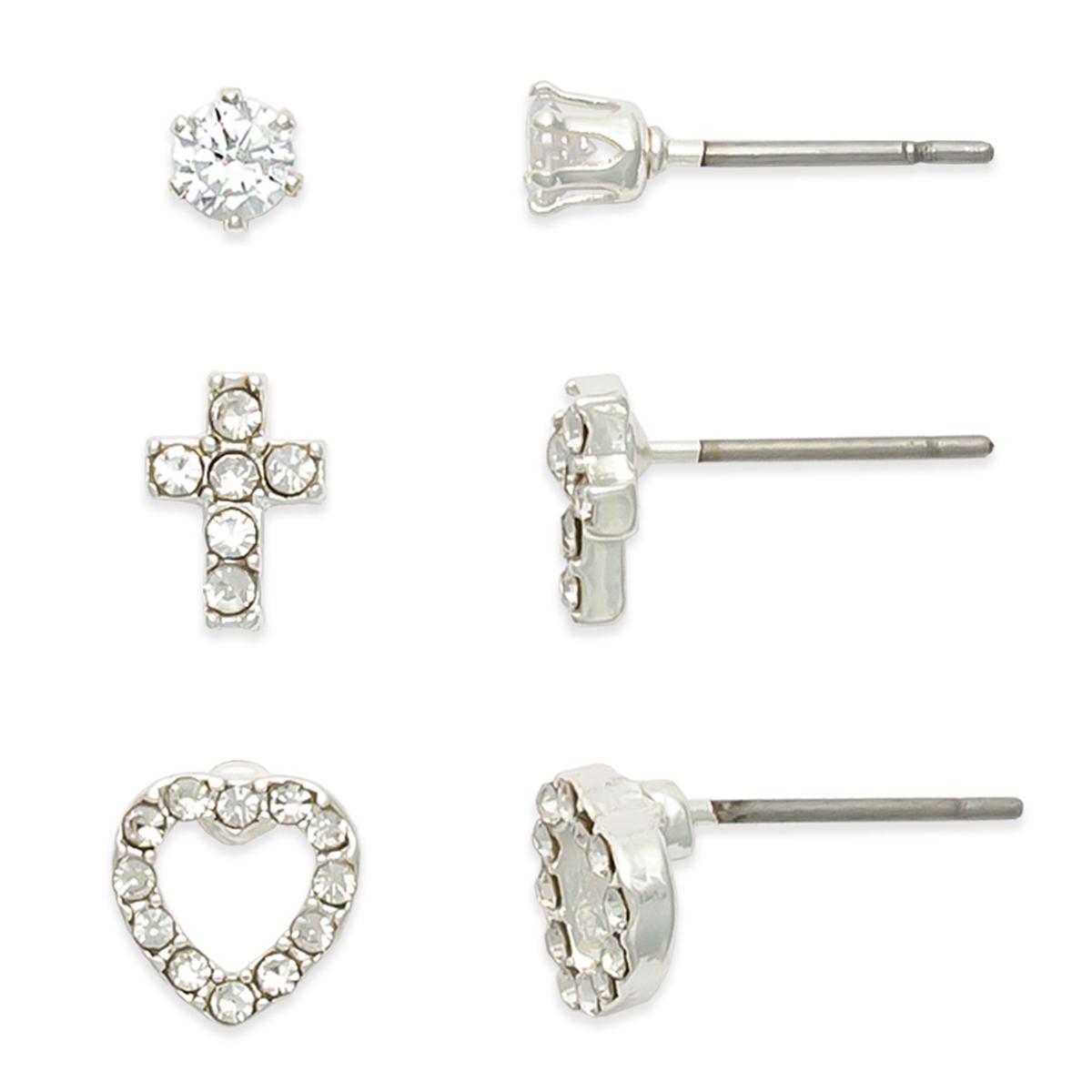 Click here for Freedom 3pr. Crystal Stud Cross & Heart Earrings S... prices