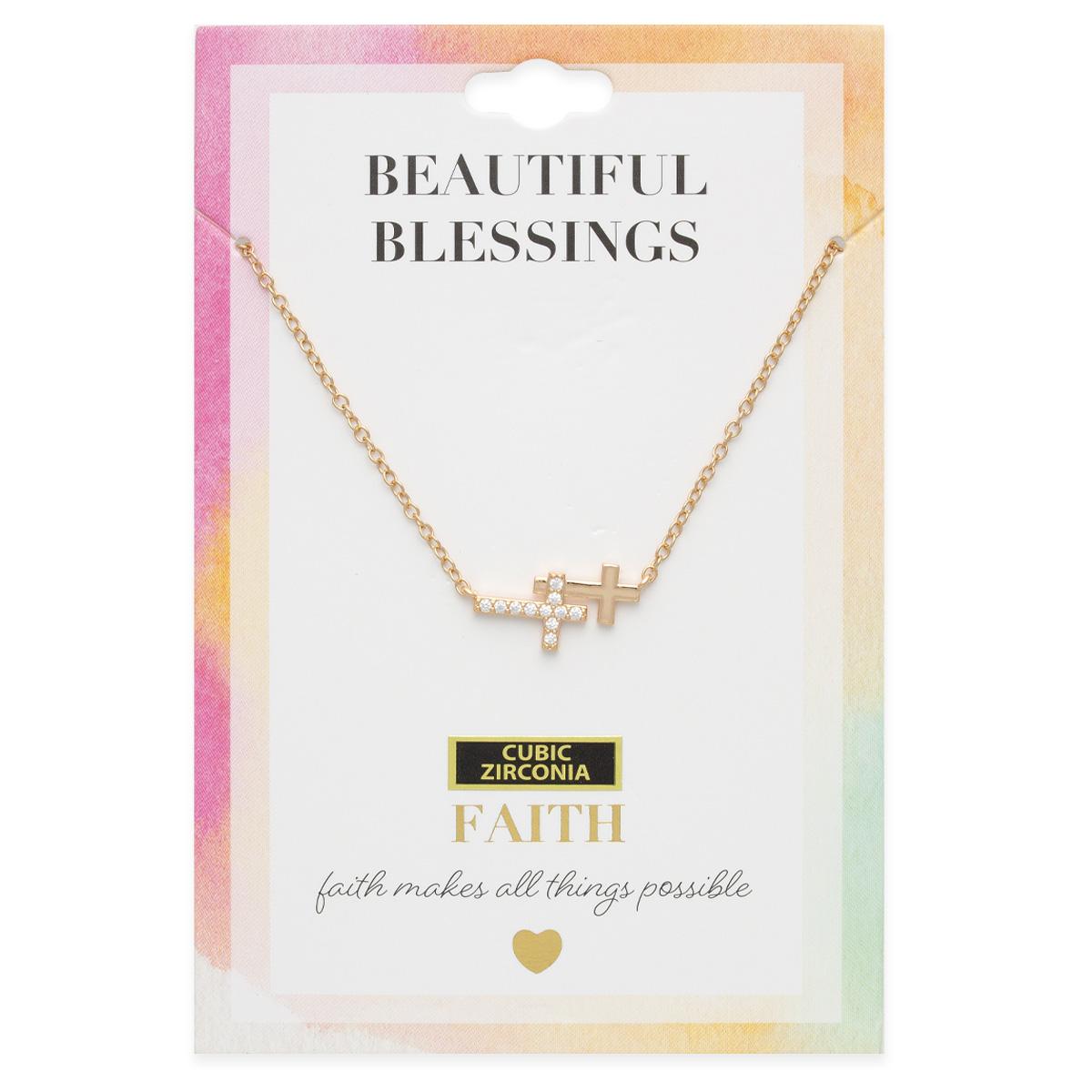 Click here for Beautiful Blessings Gold CZ Double Cross Necklace prices