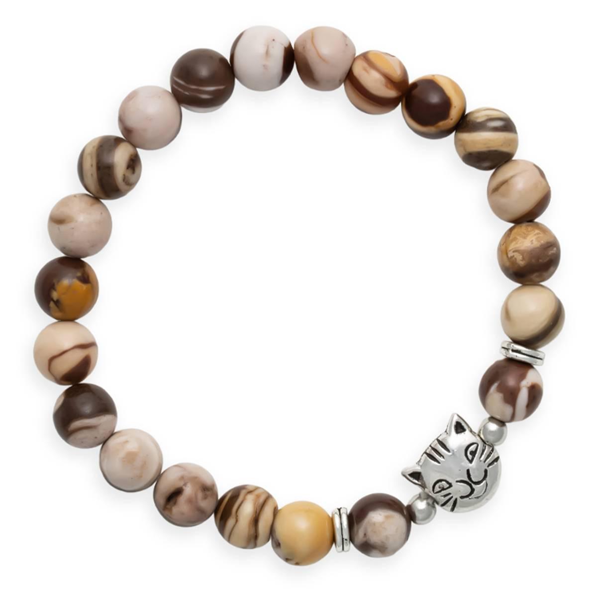 Click here for Semi-Precious Stone Stretch Bracelet with Cat Spac... prices