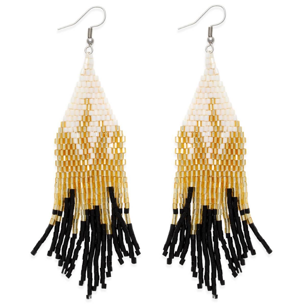 Click here for White/Gold/Jet Seed Bead Fringe Earrings prices