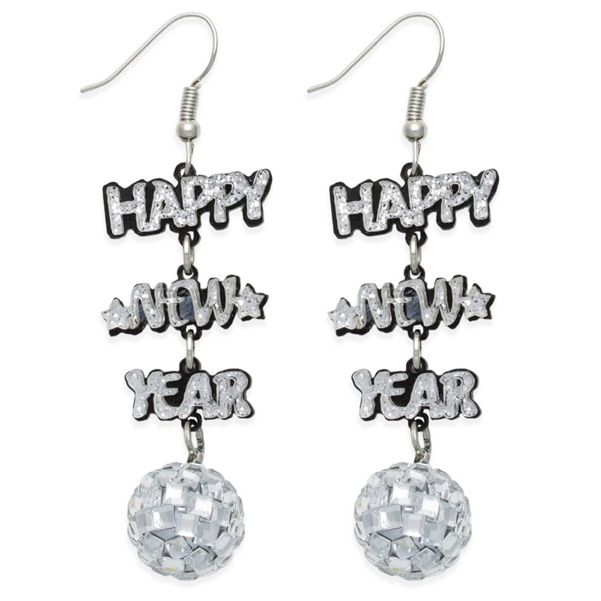 Click here for Silver-Tone Glitter Happy New Year Disco Ball Drop... prices